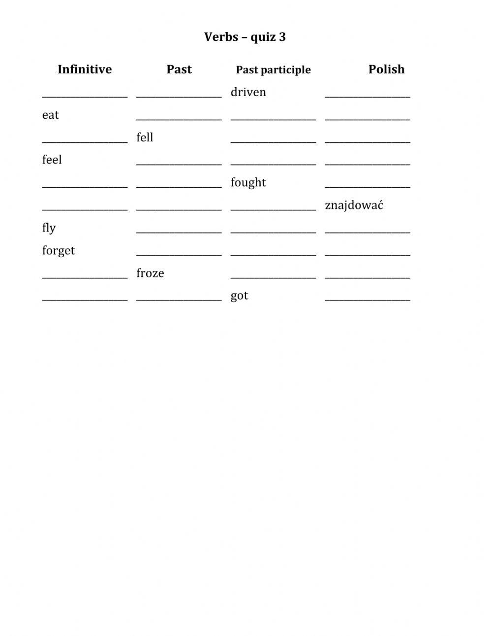 Verb quiz 3 interactive worksheet | Live Worksheets