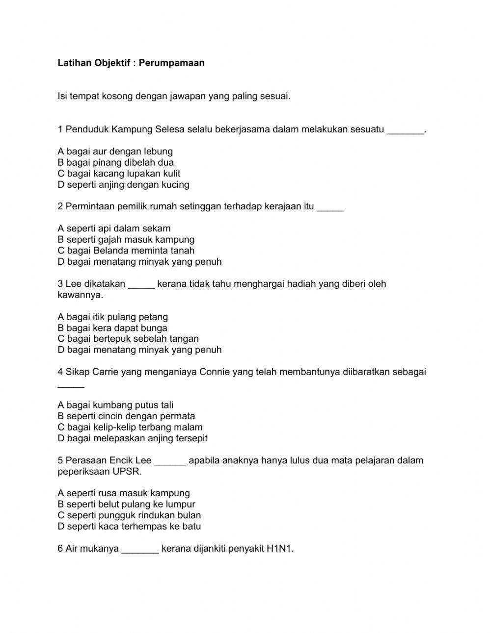 Perumpamaan exercise | Live Worksheets