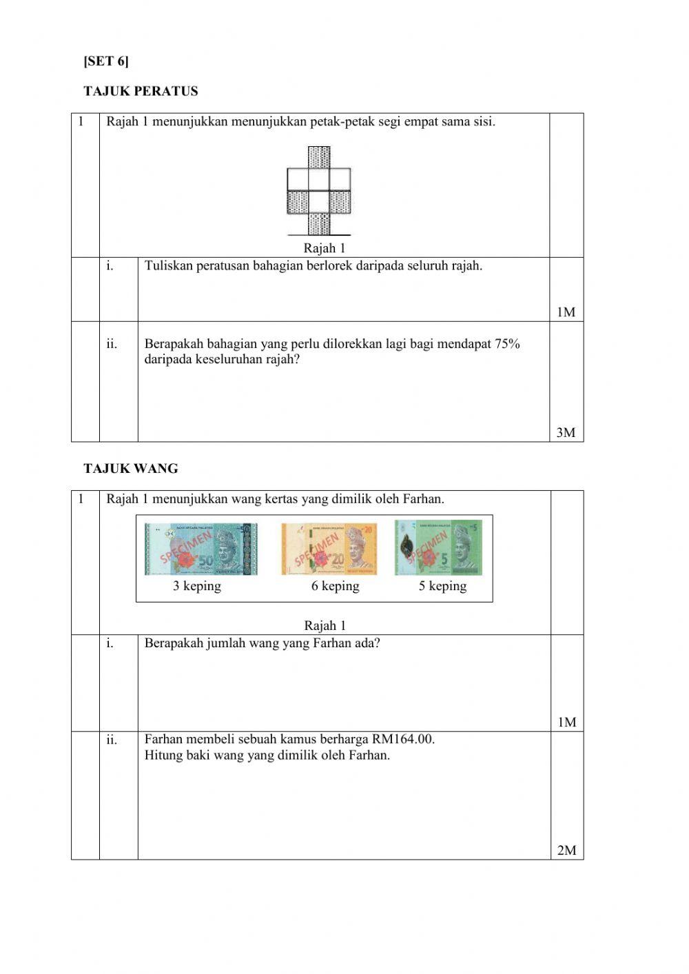 TIE-tahun 3 komponen 2(set 6) worksheet | Live Worksheets