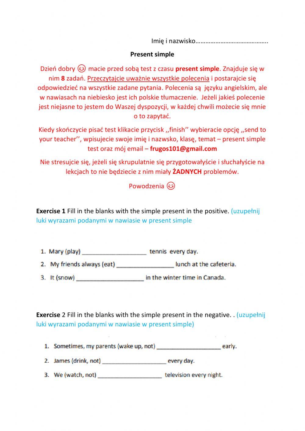 Present simple test 522276 | frugos101 | Live Worksheets
