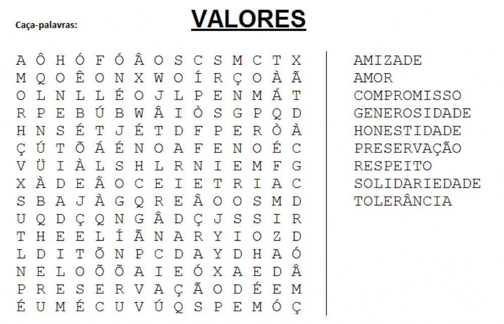 Caça Palavras Sobre Valores - FDPLEARN