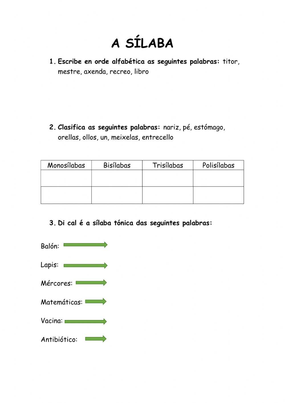 A sílaba activity | Live Worksheets