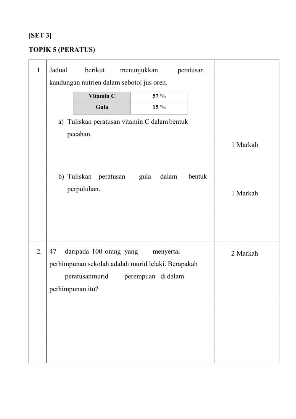 TIE-tahun 3 komponen 2( set 3) worksheet | Live Worksheets