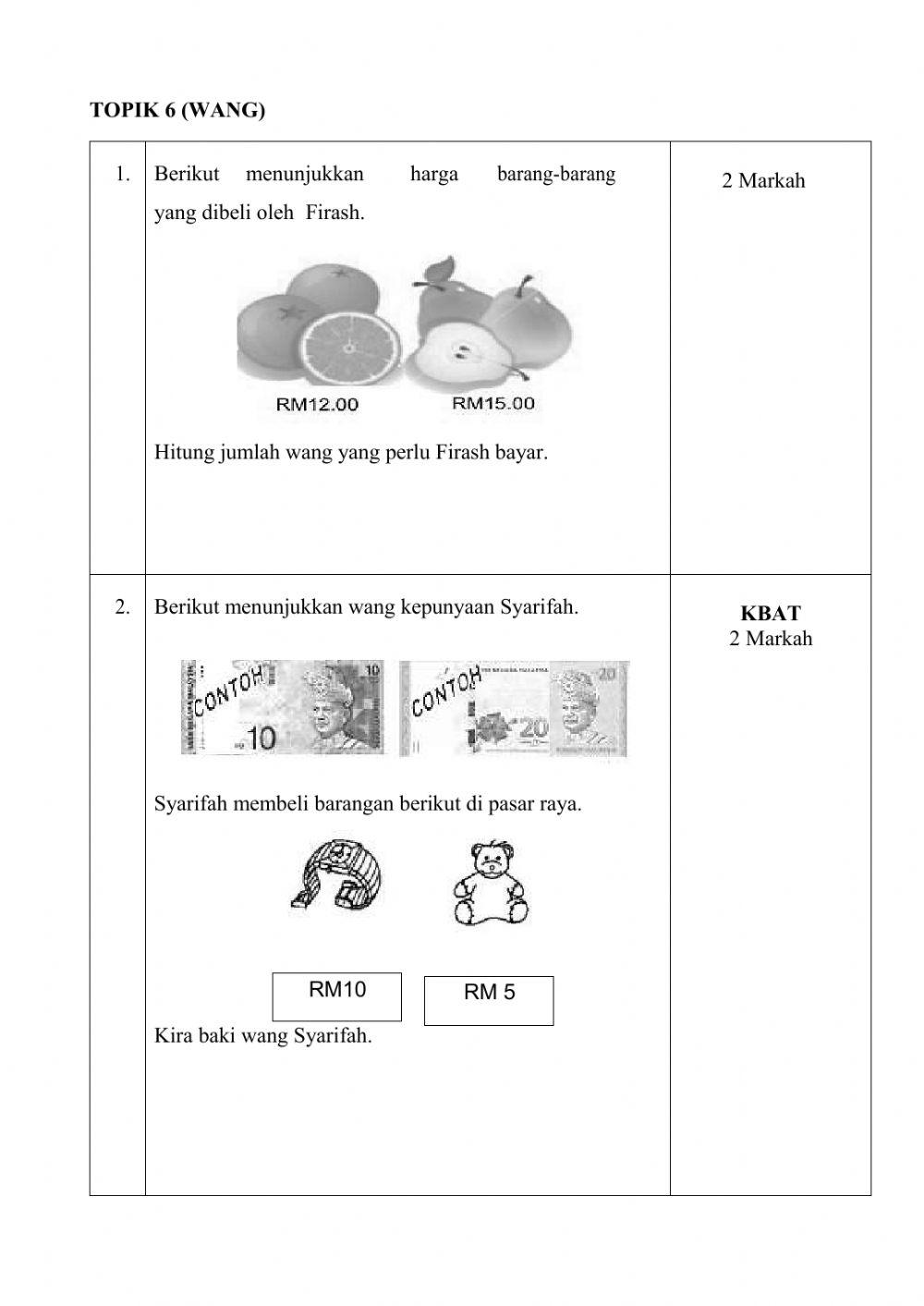TIE-tahun 3 komponen 2( set 3) worksheet | Live Worksheets