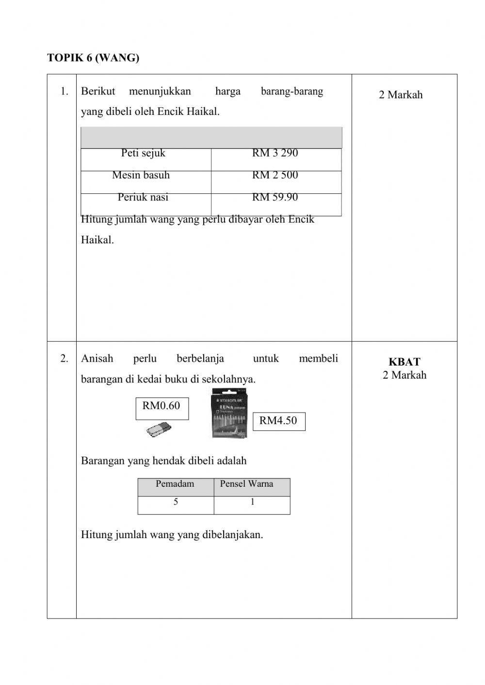 TIE-tahun 3 komponen 2(set 4) interactive worksheet | Live Worksheets