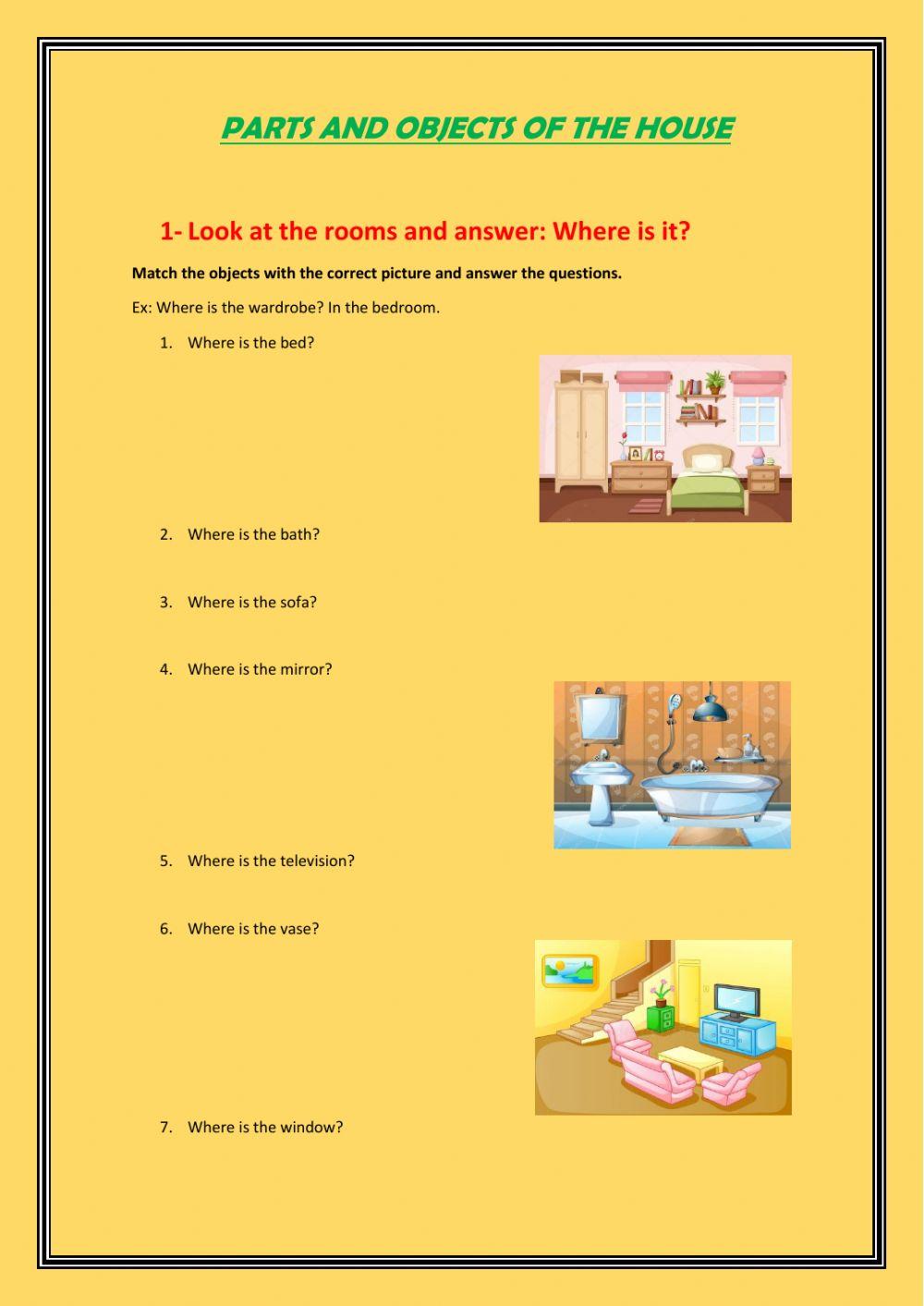 Parts and objects of the house worksheet | Live Worksheets