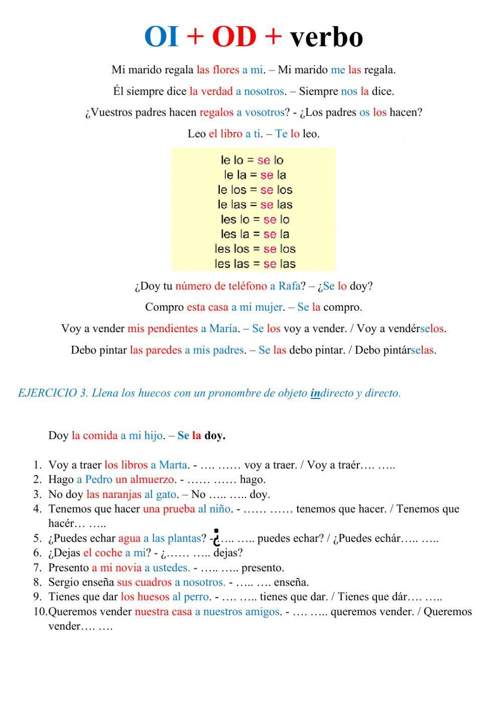 526088 | Pronombre OD y OI | Elenakra | LiveWorksheets