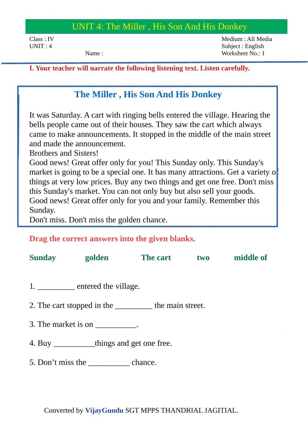 4th eng miller P redaing 2 by Vijay Gundu worksheet | Live Worksheets