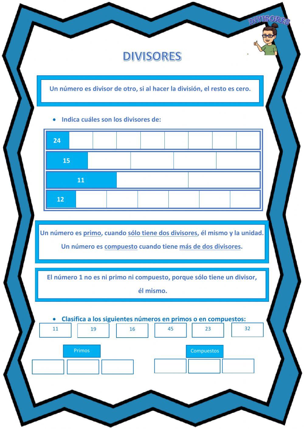 Divisores exercise for 4ºEP | Live Worksheets