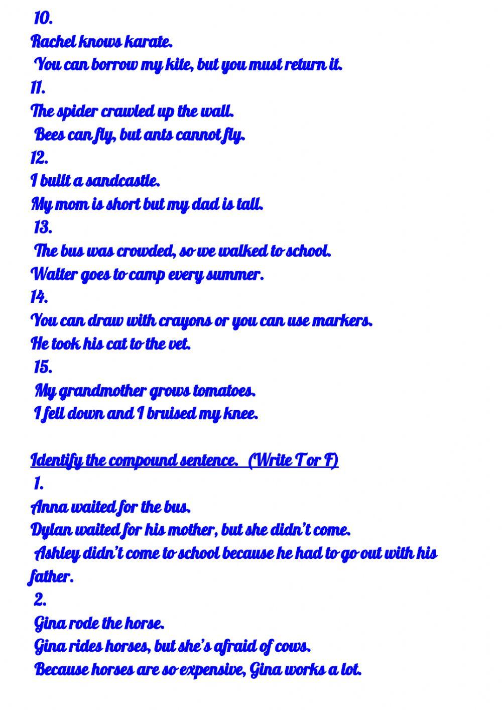 Sentences online exercise for Grade 2-3 | Live Worksheets