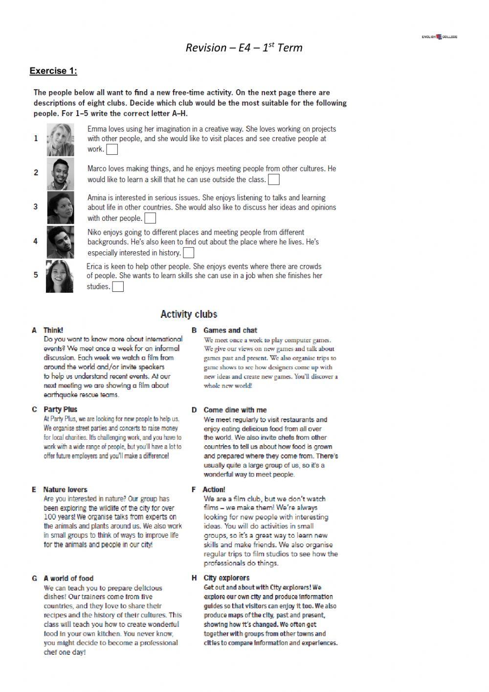 E4 Revision 1st Term worksheet | Live Worksheets