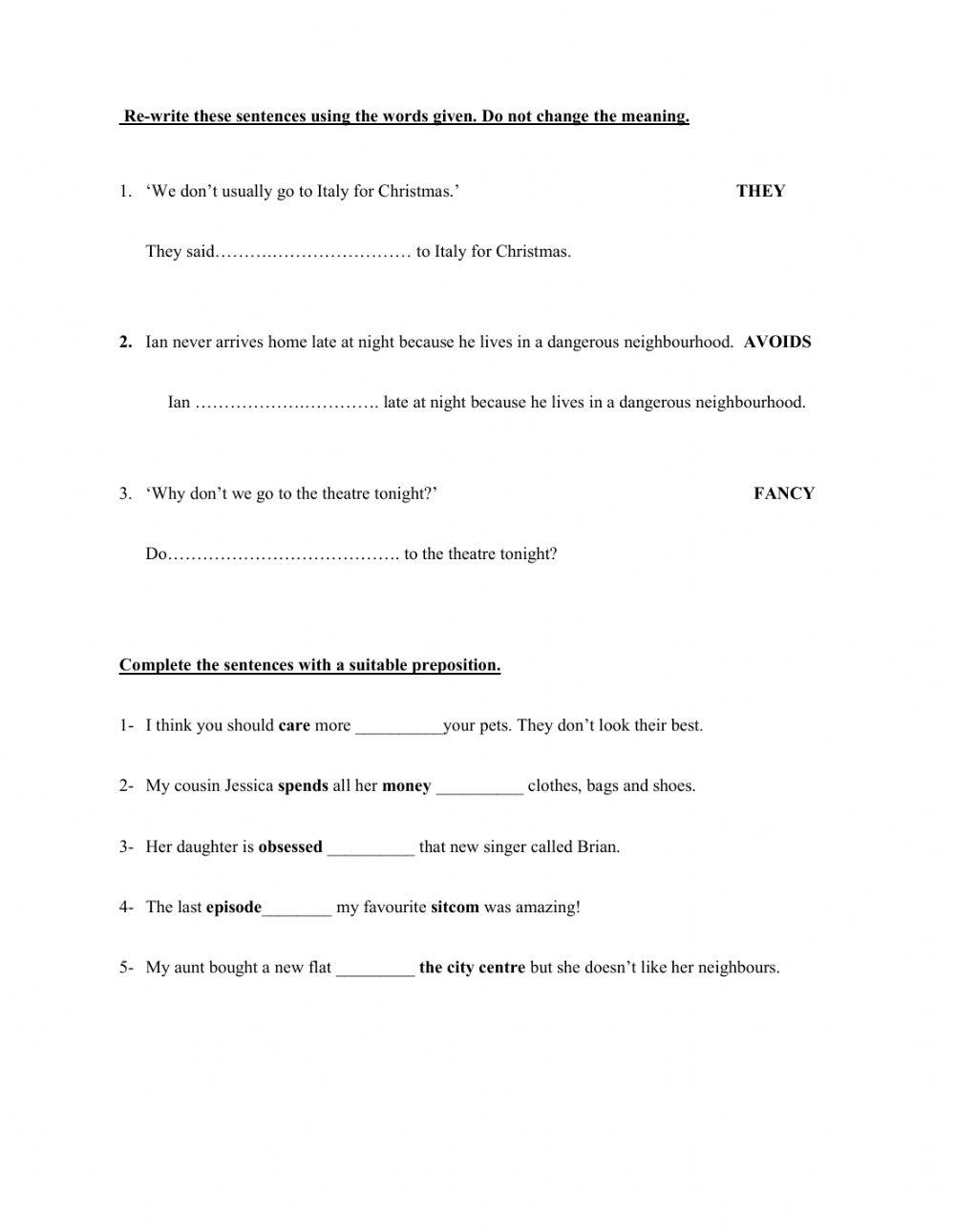 Sentence transformation exercise for 4 | Live Worksheets