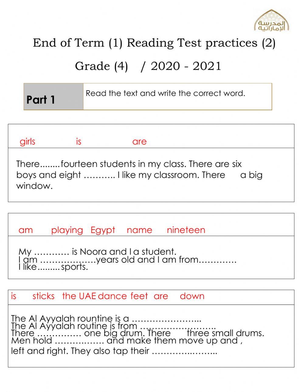 6259693 | Grade 4 reading 2 | Shaikha | LiveWorksheets