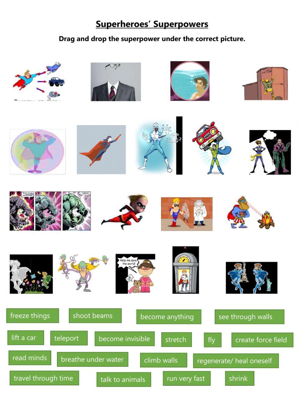 Superheroes' Superpowers-drag and drop online exercise for | Live Worksheets