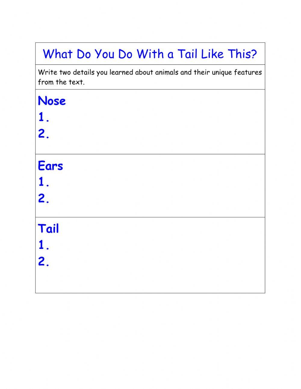 Animal Features interactive worksheet | Live Worksheets