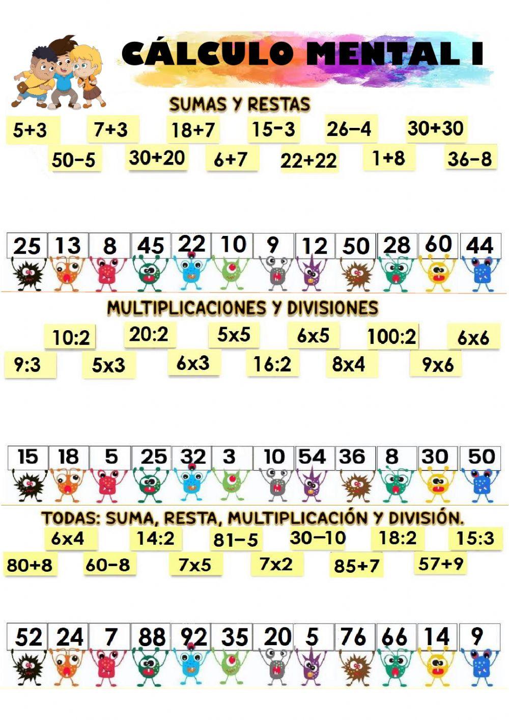 Cálculos Mentales I worksheet | Live Worksheets