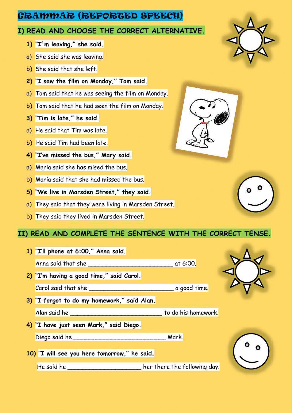 Reported Speech | Free Interactive Worksheets | 528502