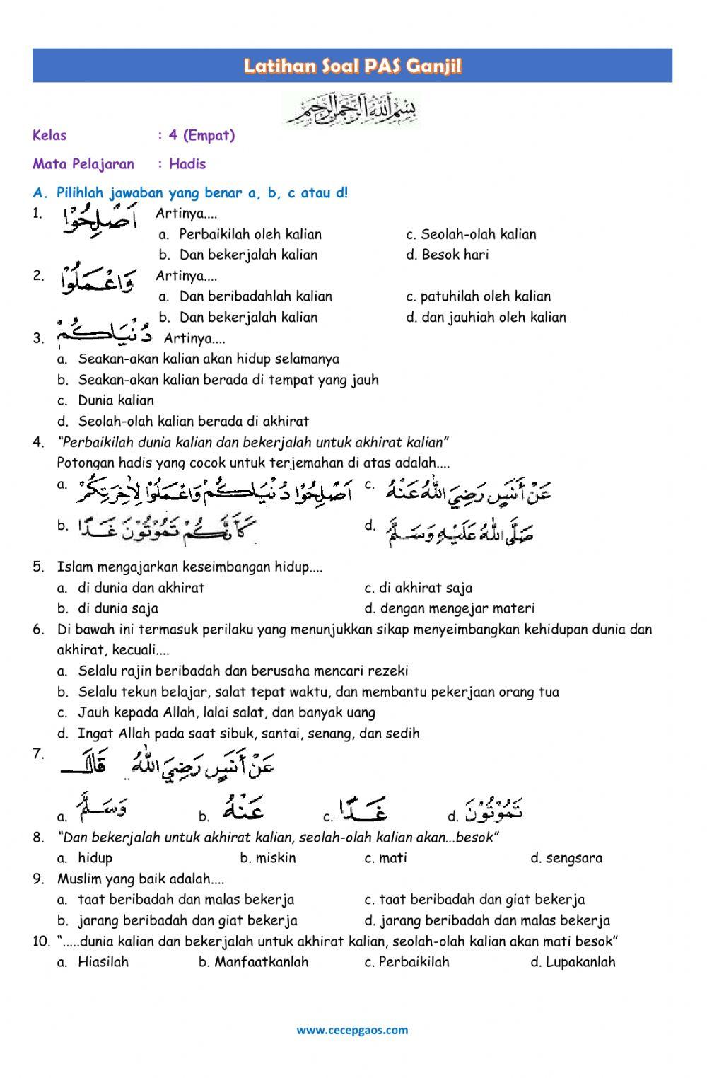 Latihan PAS Ganjil Kelas 4 DTA worksheet | Live Worksheets