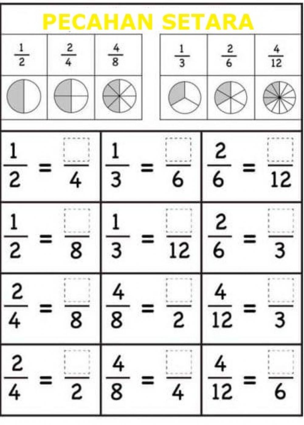 Pecahan setara | Free Interactive Worksheets | 529154