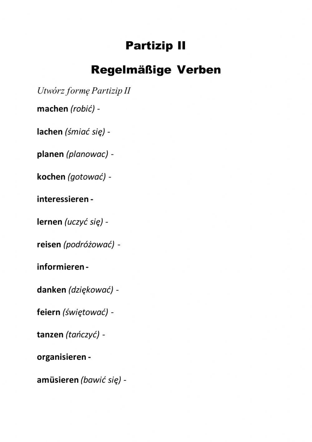 Partizip II | Free Interactive Worksheets | 529282