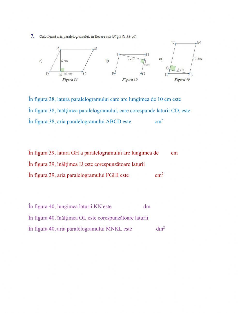 Aria paralelogramului(pb7-pg111 (Intuitext) online exercise for VII ...