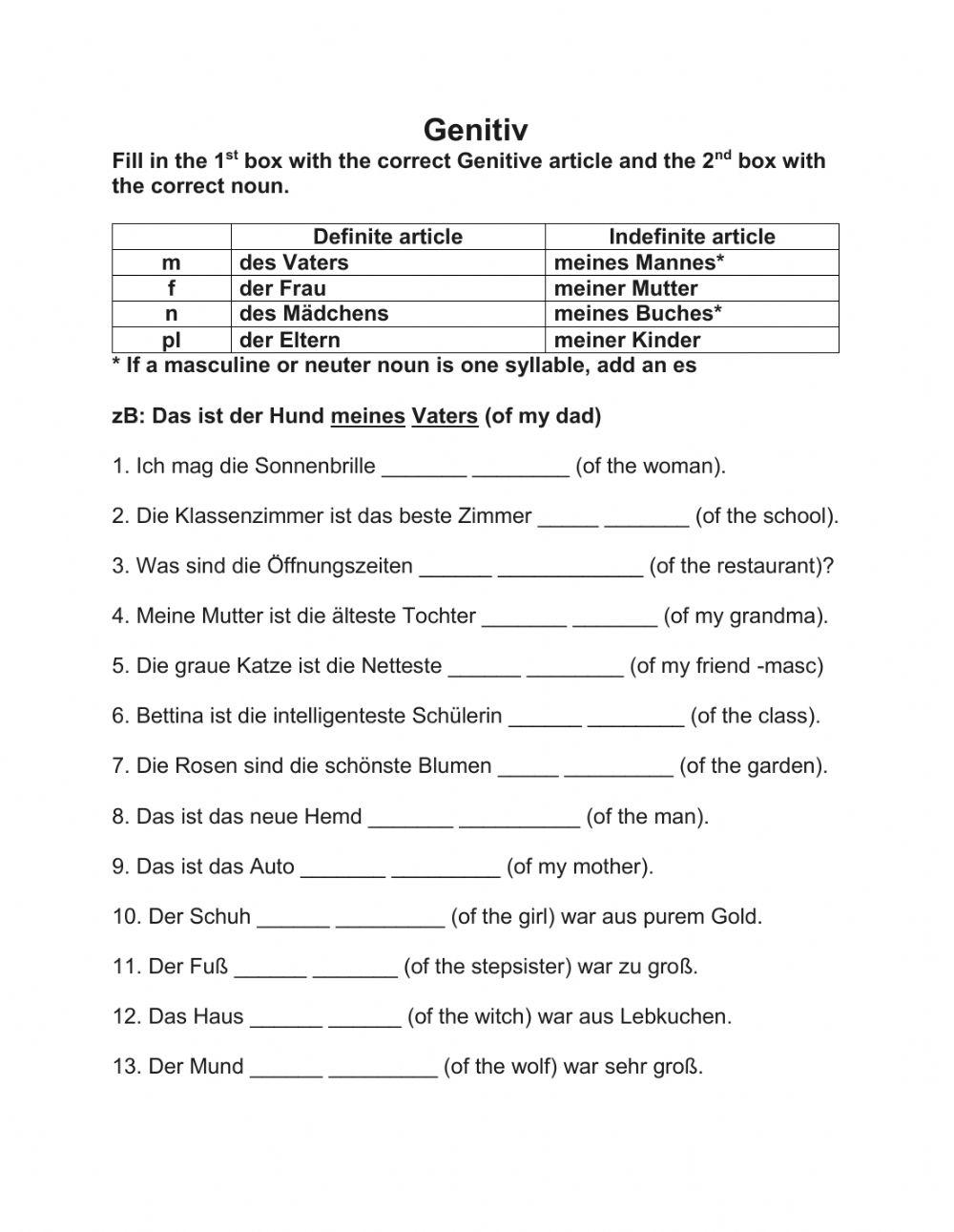 Genitive | Free Interactive Worksheets | 4462507