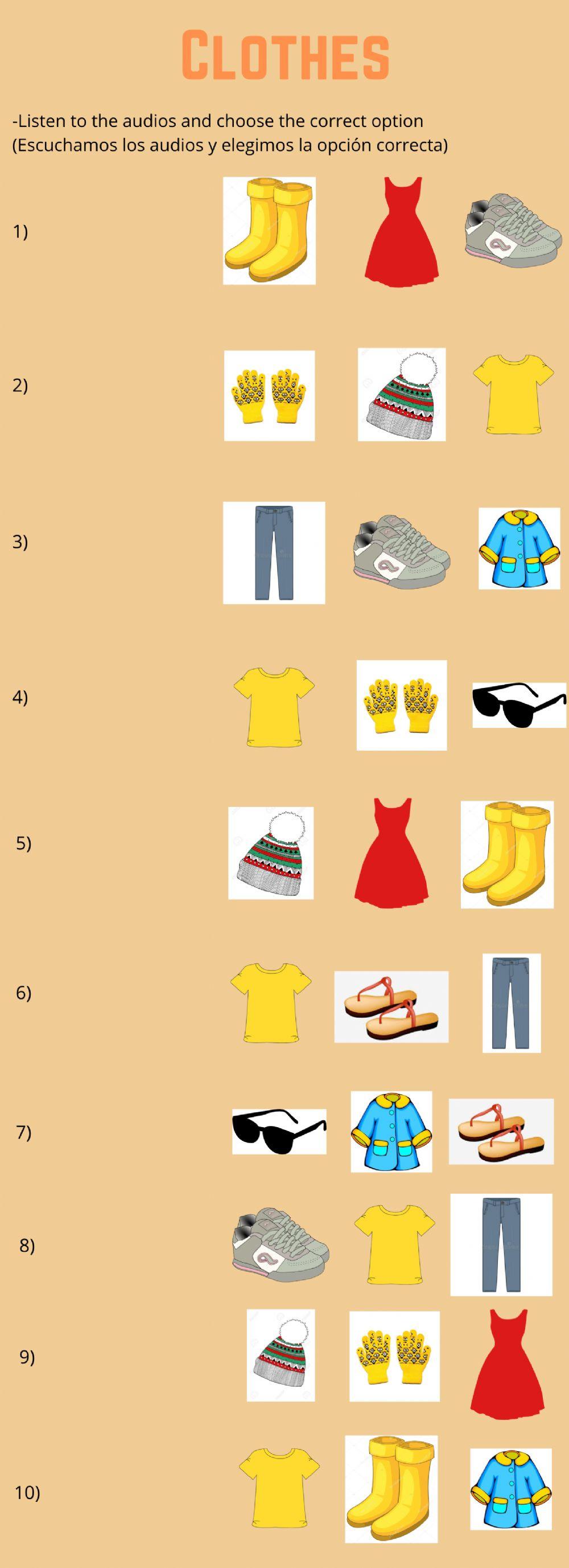 Clothes online exercise for 2nd grade | Live Worksheets