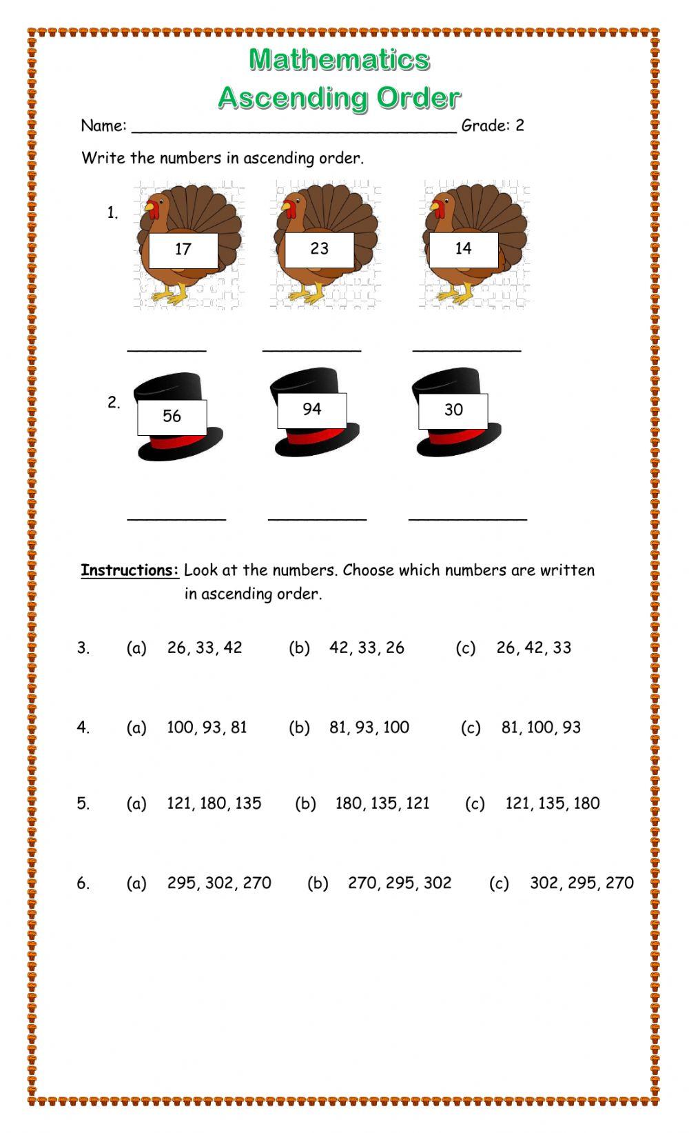 Ascending Order online activity for 2 | Live Worksheets