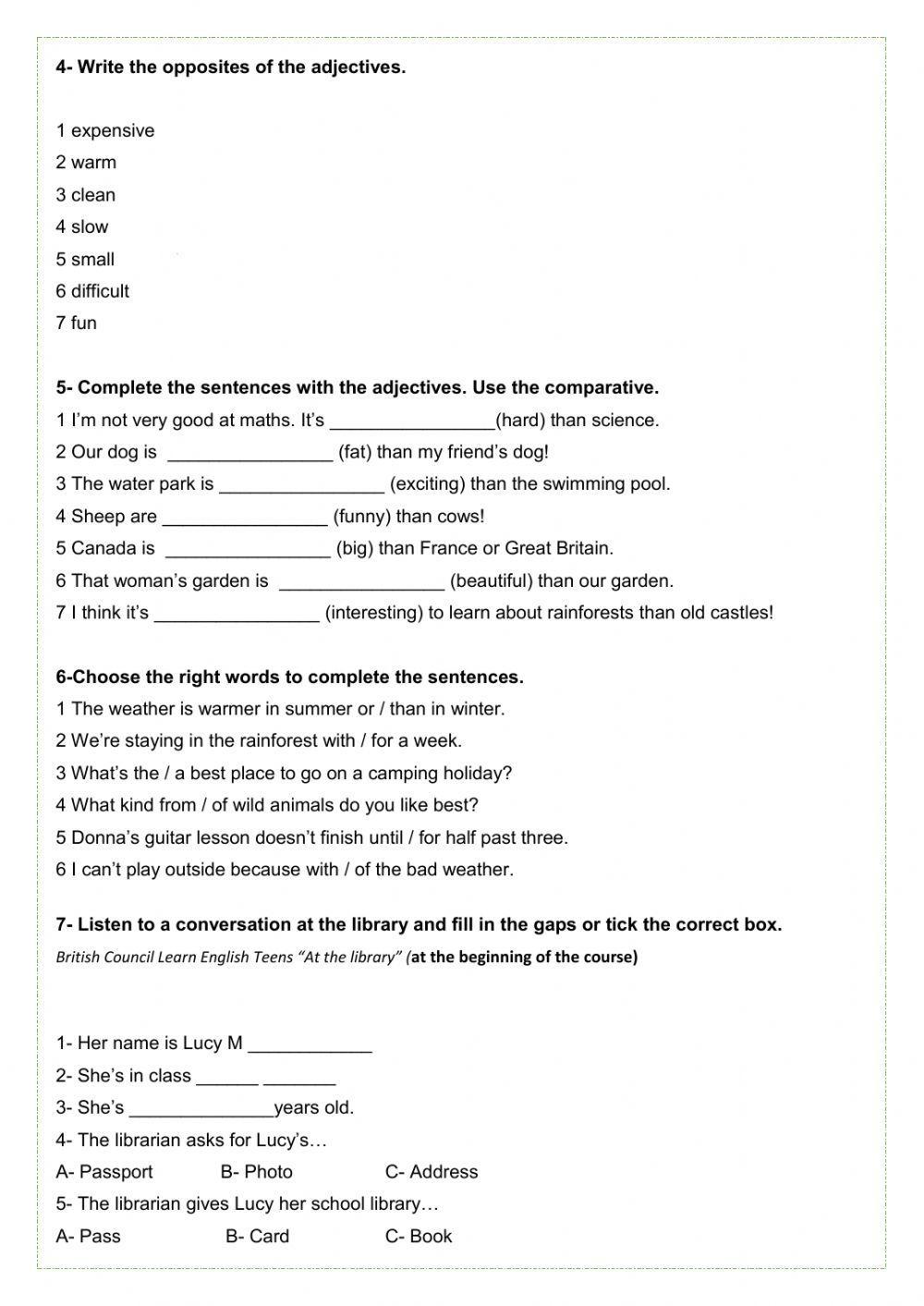 Review online exercise for 5 | Live Worksheets