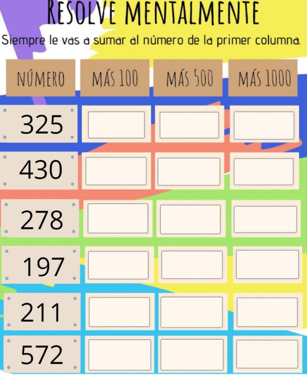 CÁLCULOS MENTALES online exercise for | Live Worksheets