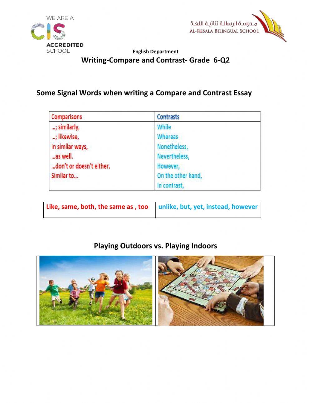 Grade 6 Quarter 2 -Writing-compare and contrast- worksheet 1 online ...