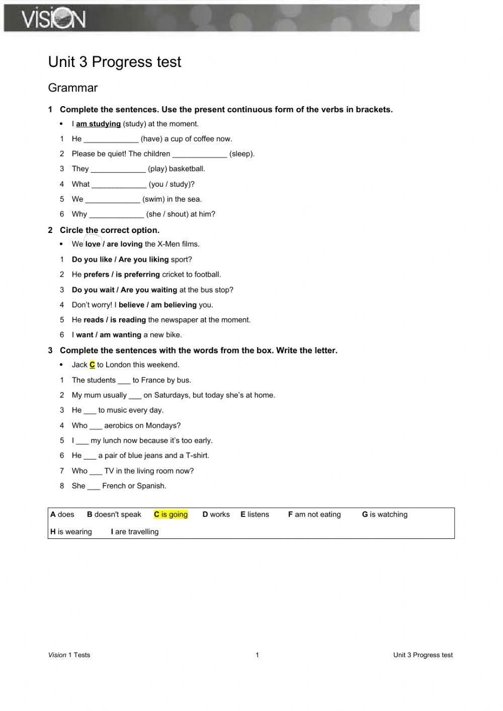 Vision 1 unit 3… | Free Interactive Worksheets | 6264645
