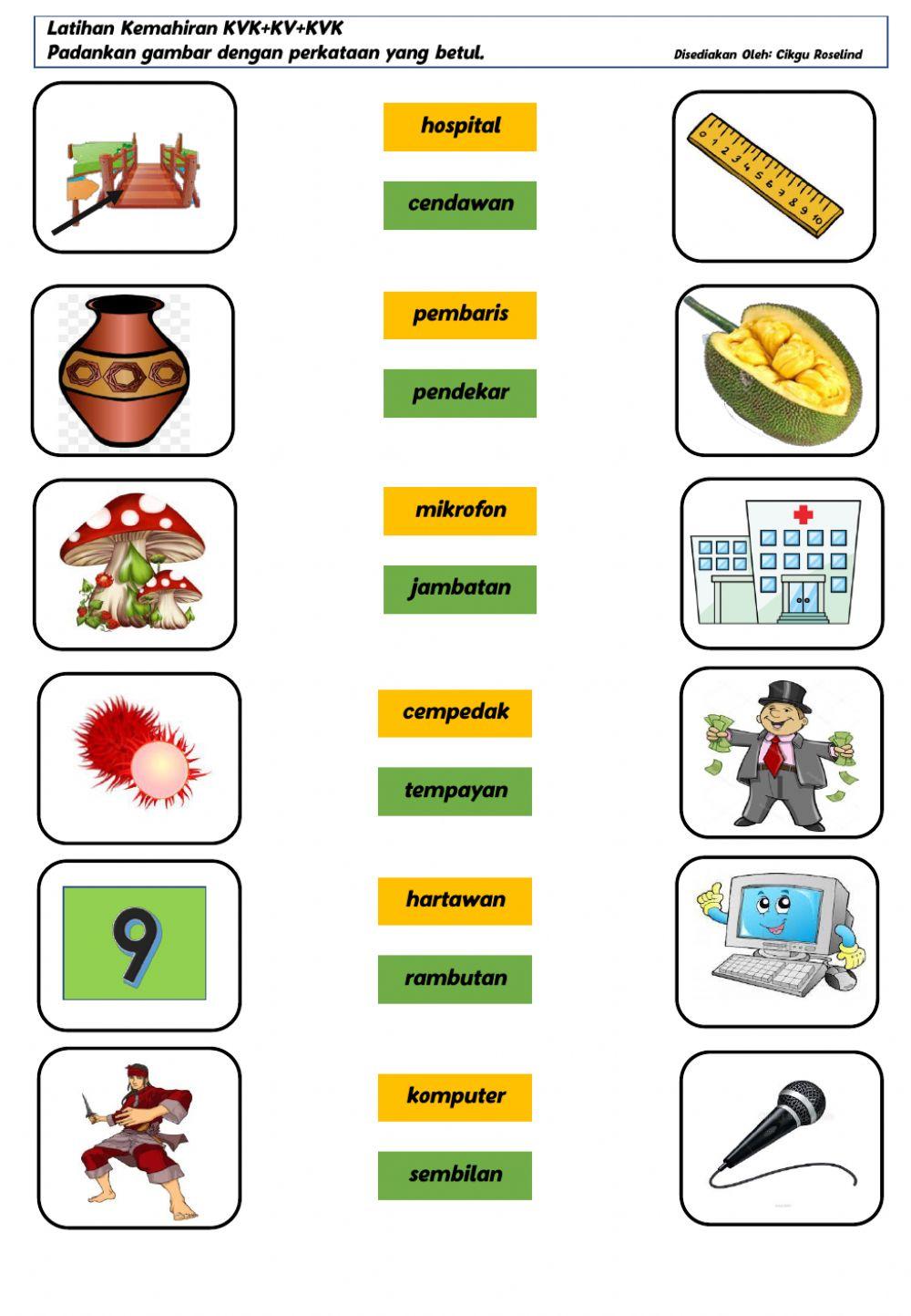 Padankan kemahiran perkataan kvkkvkvk worksheet | Live Worksheets