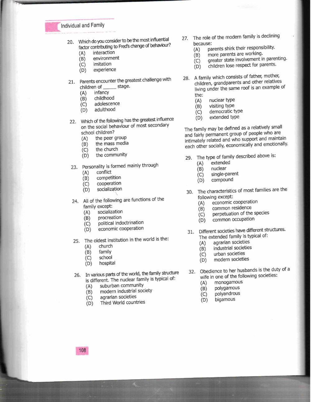 THE INDIVIDUAL AND THE FAMILY- MODULES IN SOCIAL STUDIES