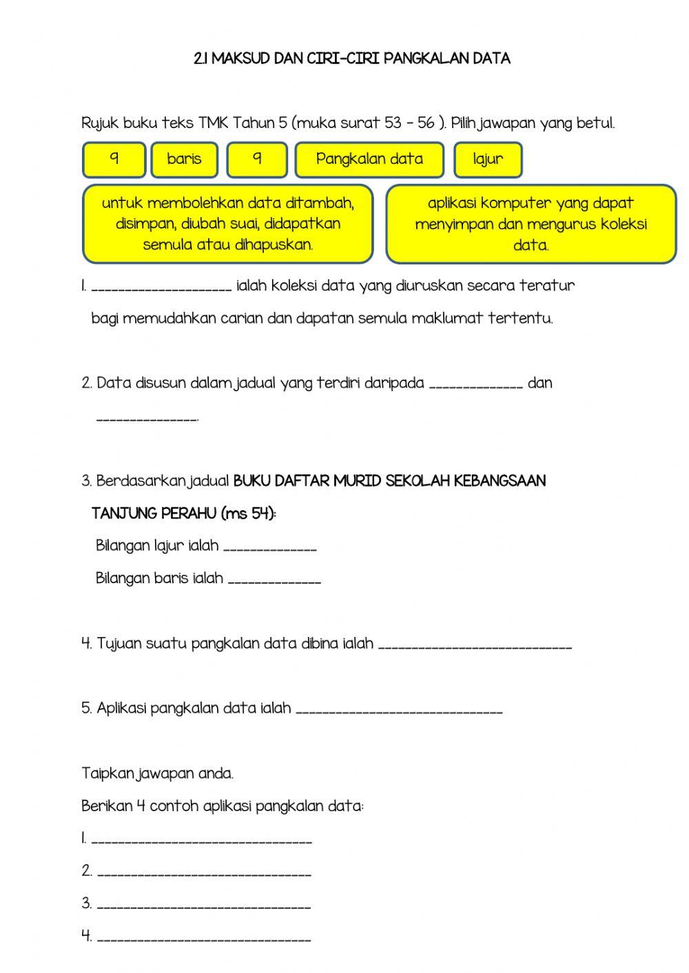 Unit 3.0 unit pangkalan data worksheet | Live Worksheets
