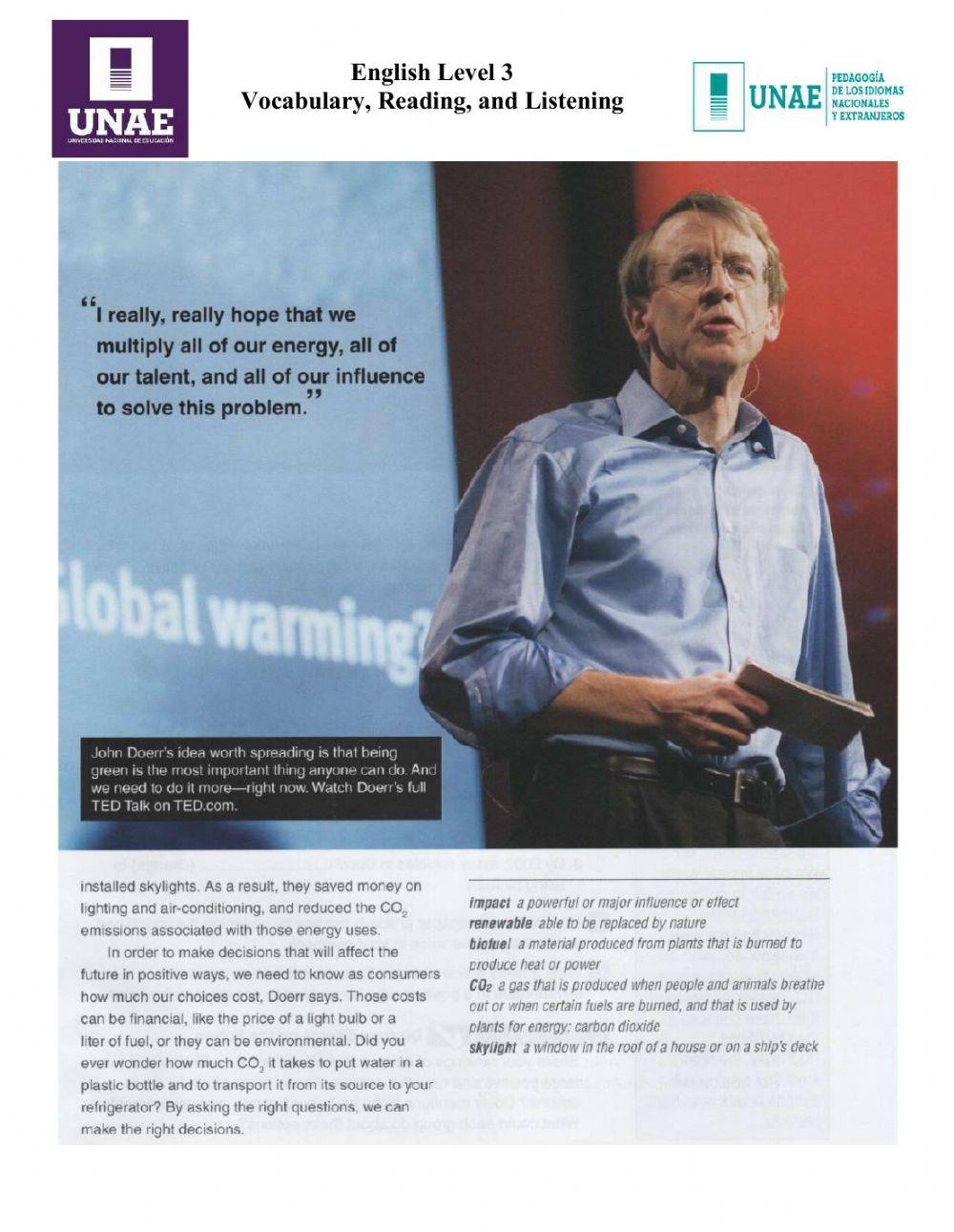 Reading, Writing and Speaking Lesson D, Unit 3 worksheet | Live Worksheets