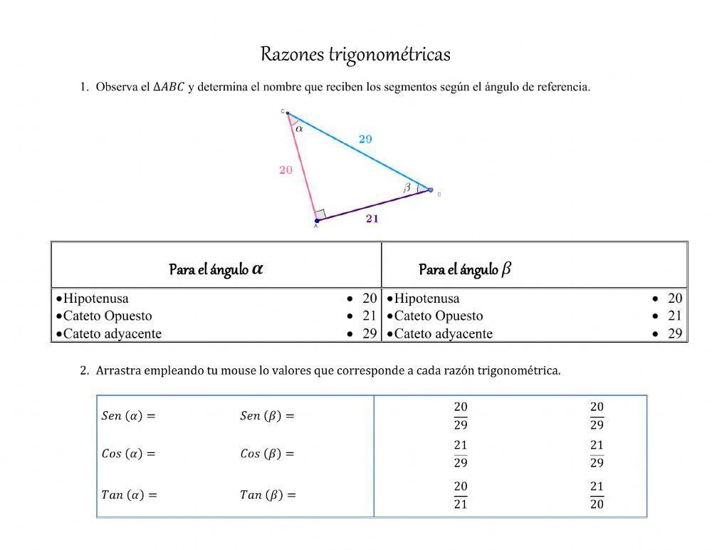 Razones Trigonométricas Online Exercise Live Worksheets