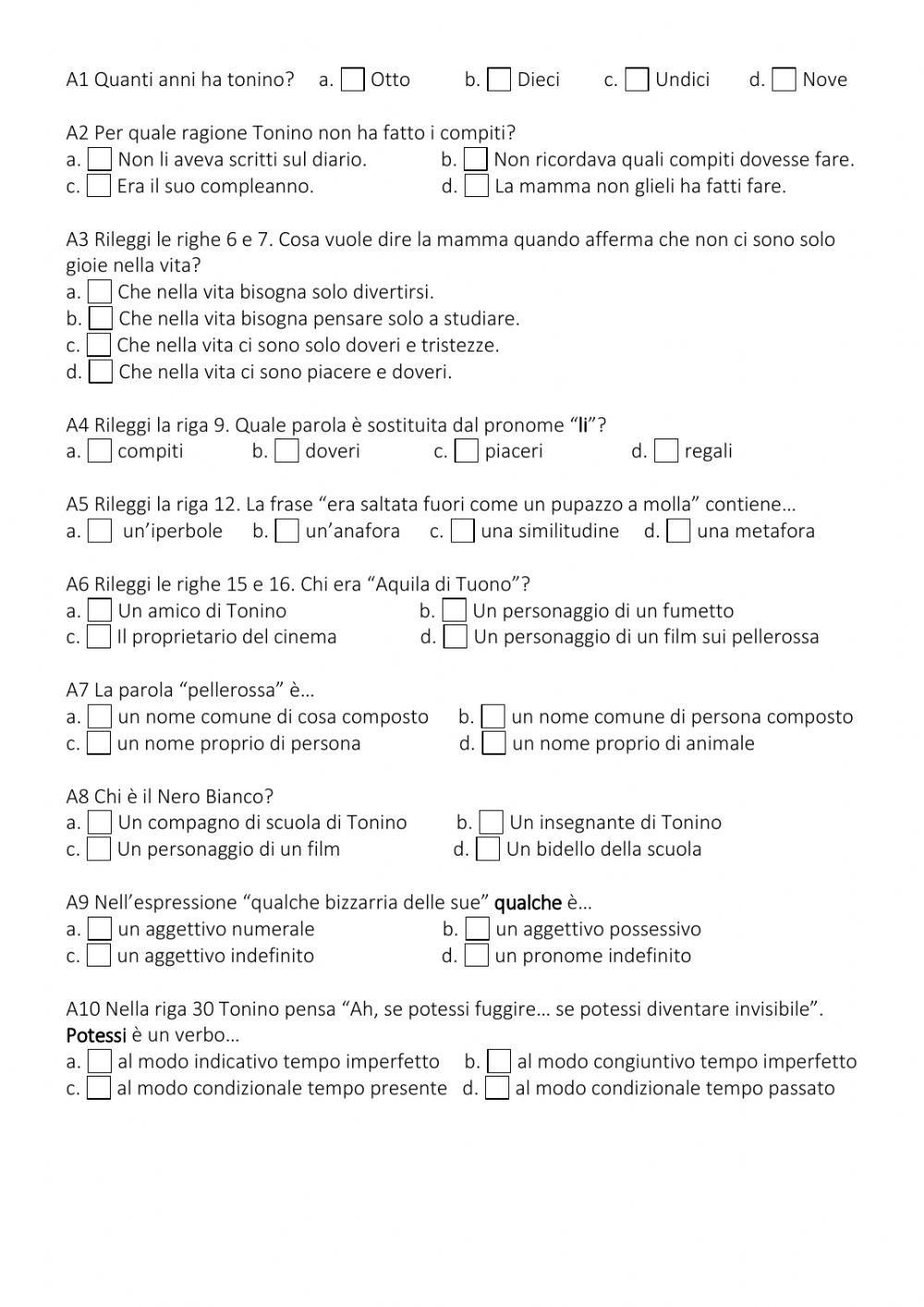Verifica italiano 1 quadrimestre worksheet | Live Worksheets