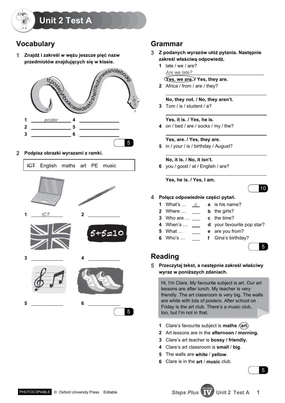Klasa 4 - unit 2 | Free Interactive Worksheets | 6266325