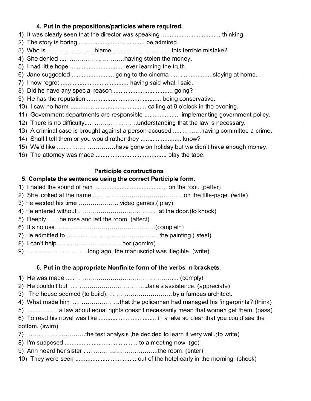 Verbals (nonfinite forms of the infinitive) online exercise for | Live ...