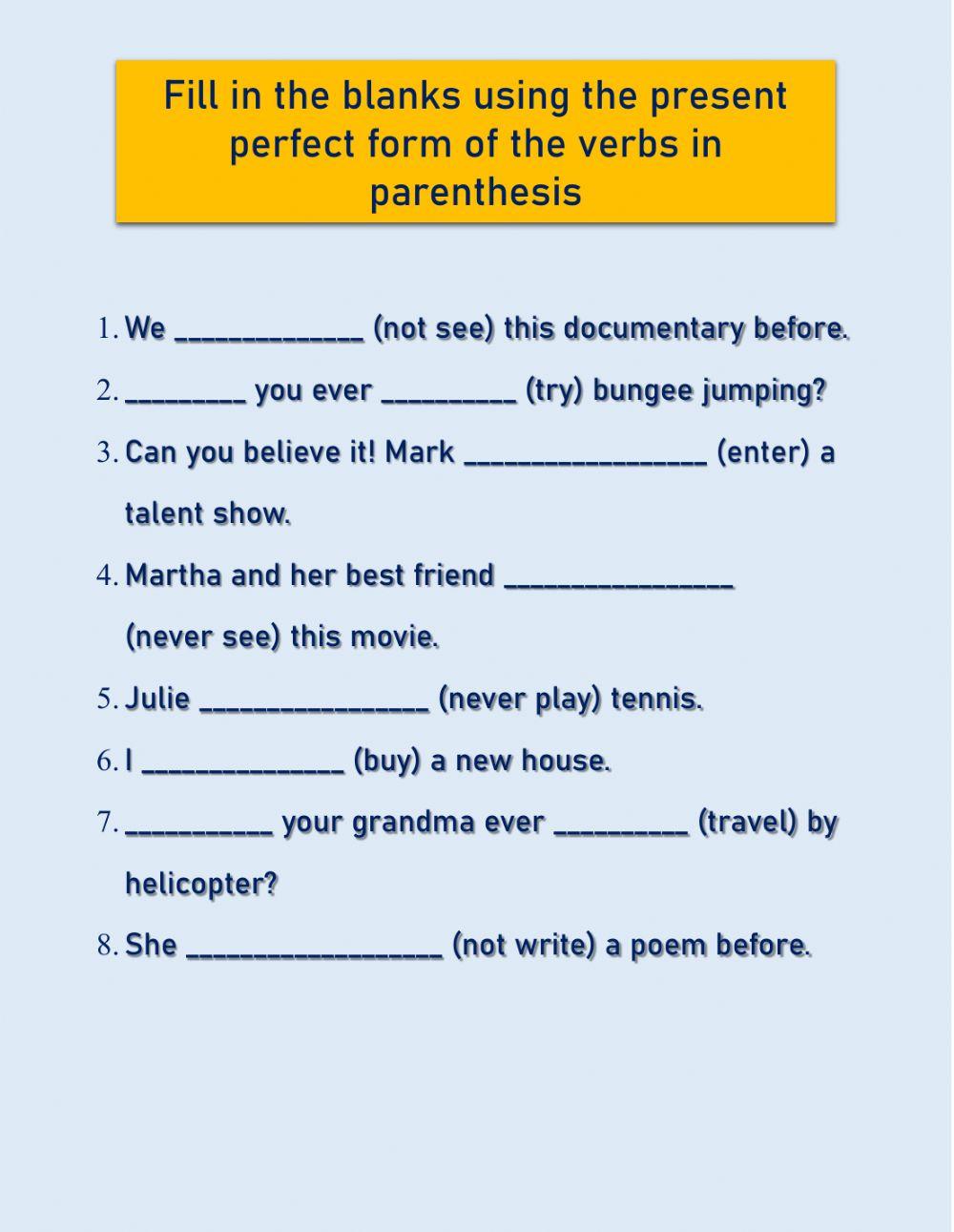 Present perfect online exercise for Level 4 | Live Worksheets