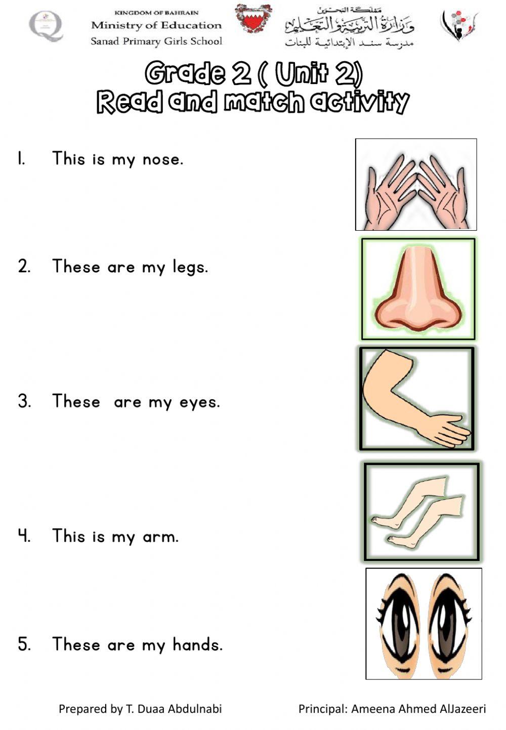 Grade 2 ( Unit 2 : read and match ) 4467780 | Duaa