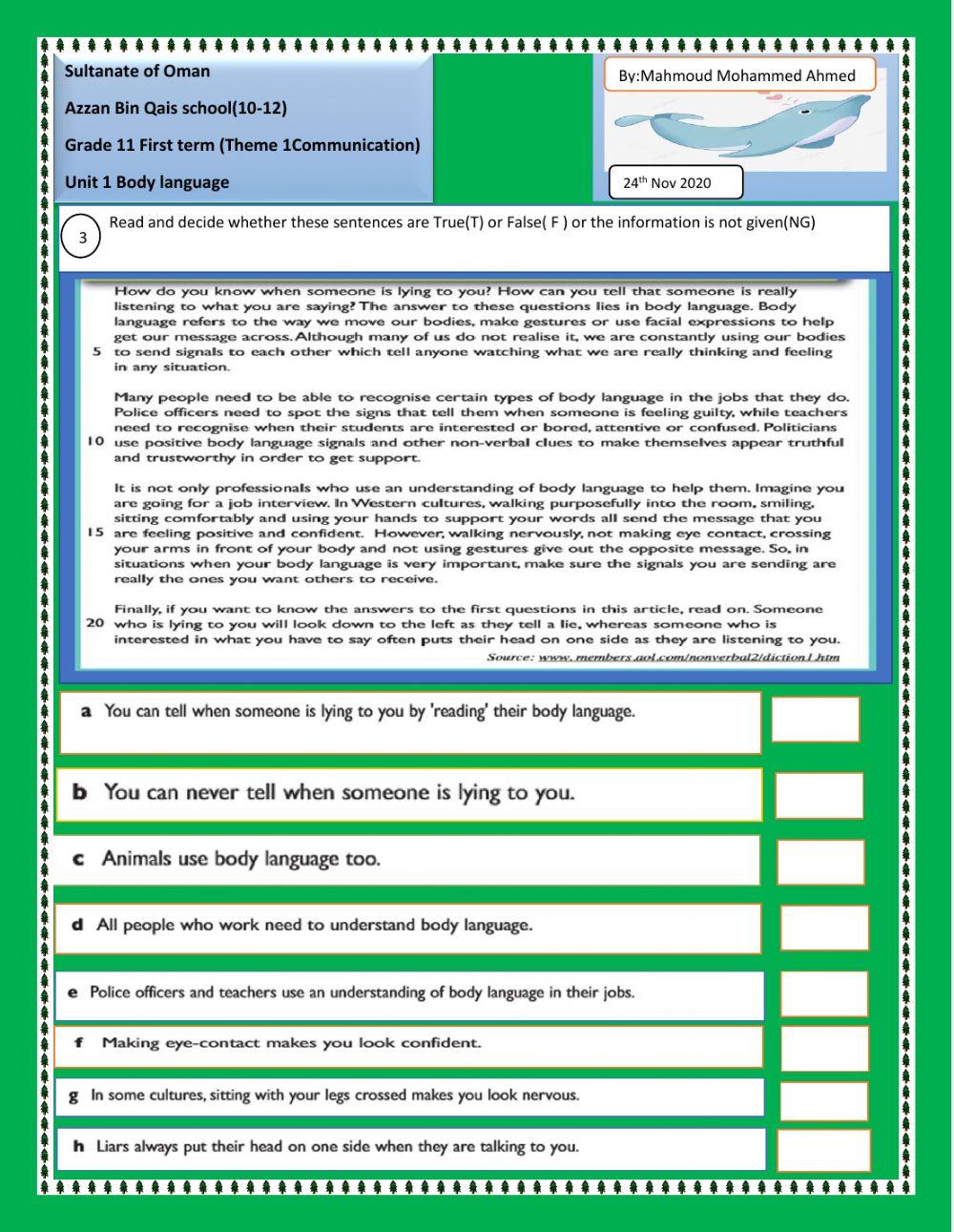 534902 | Grade 11 Body language | mahmoud mohammed ahmed