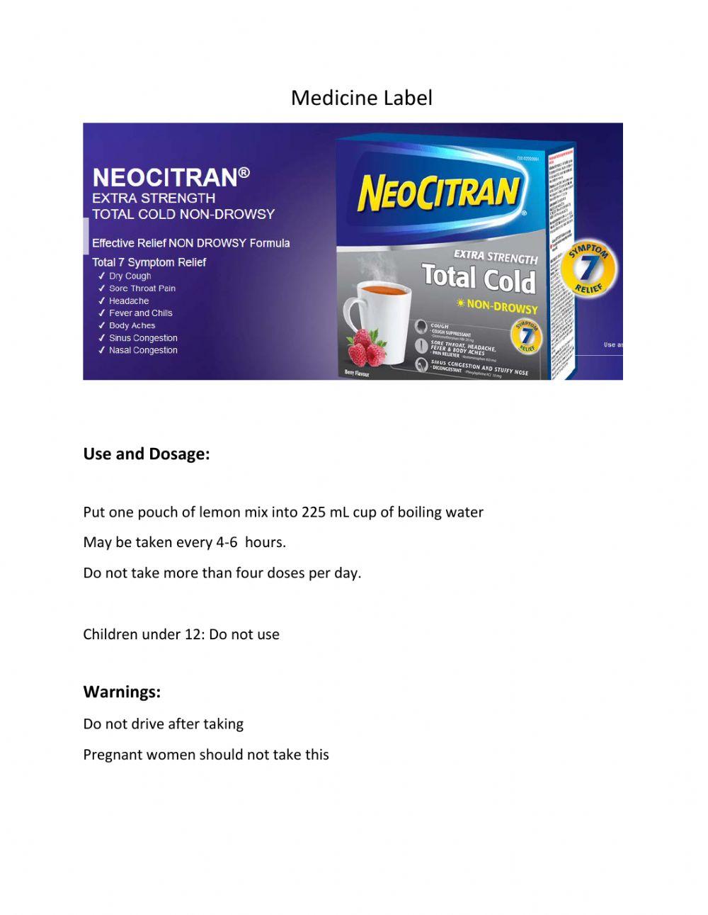 Medicine label … | Free Interactive Worksheets | 6266845