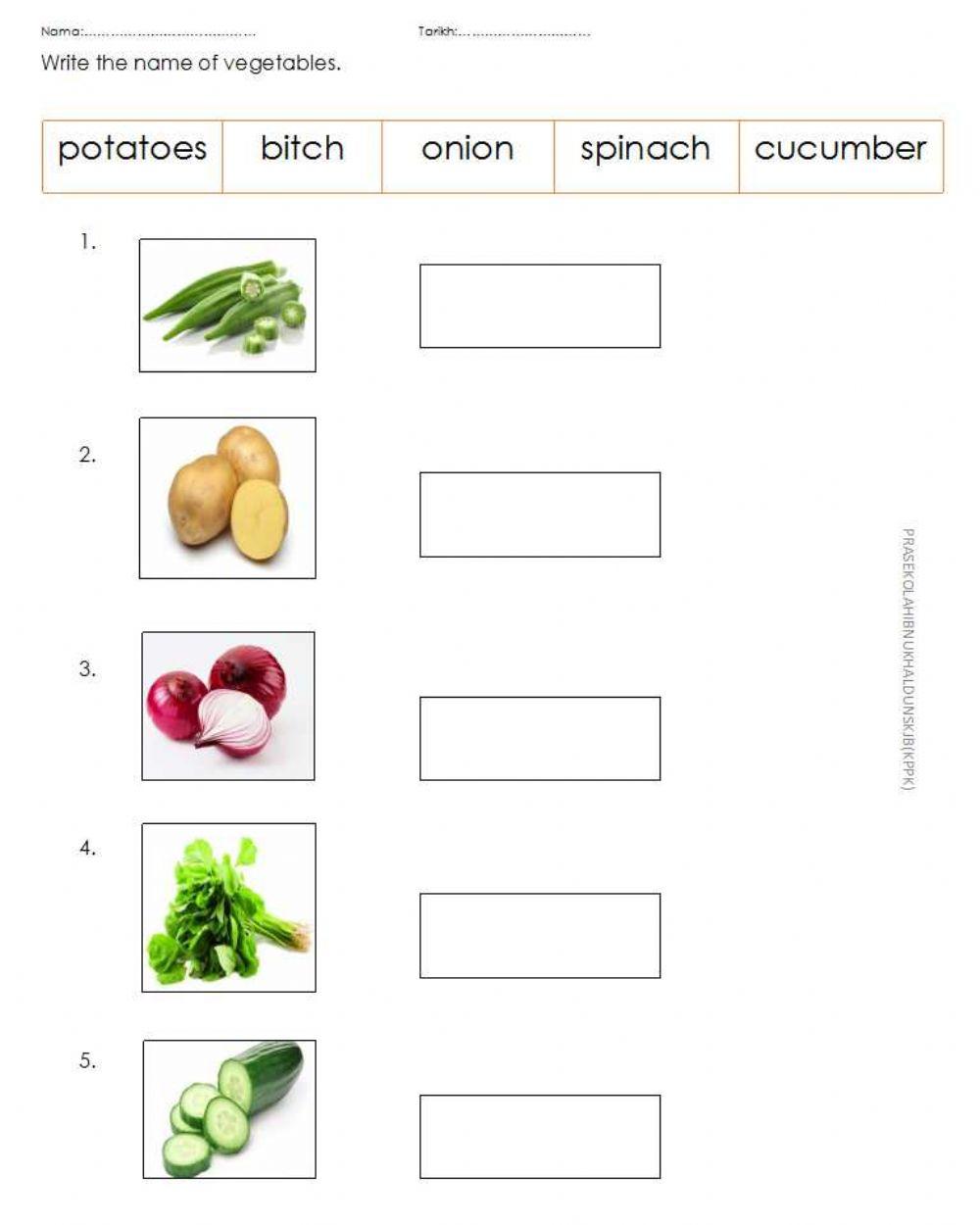 Theme-vegetables online activity | Live Worksheets
