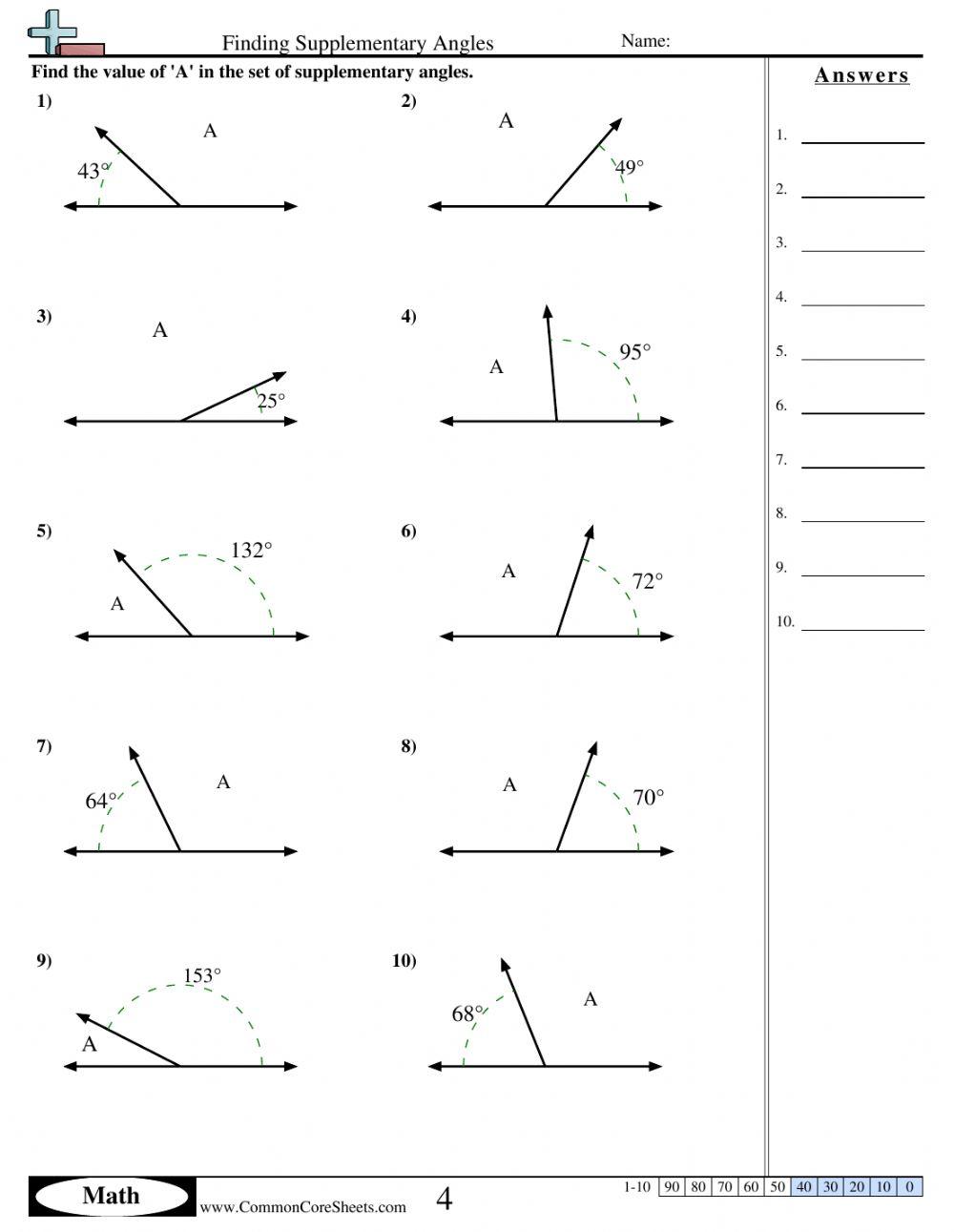 6267433 | Supplementary Angles (Missing Angles)