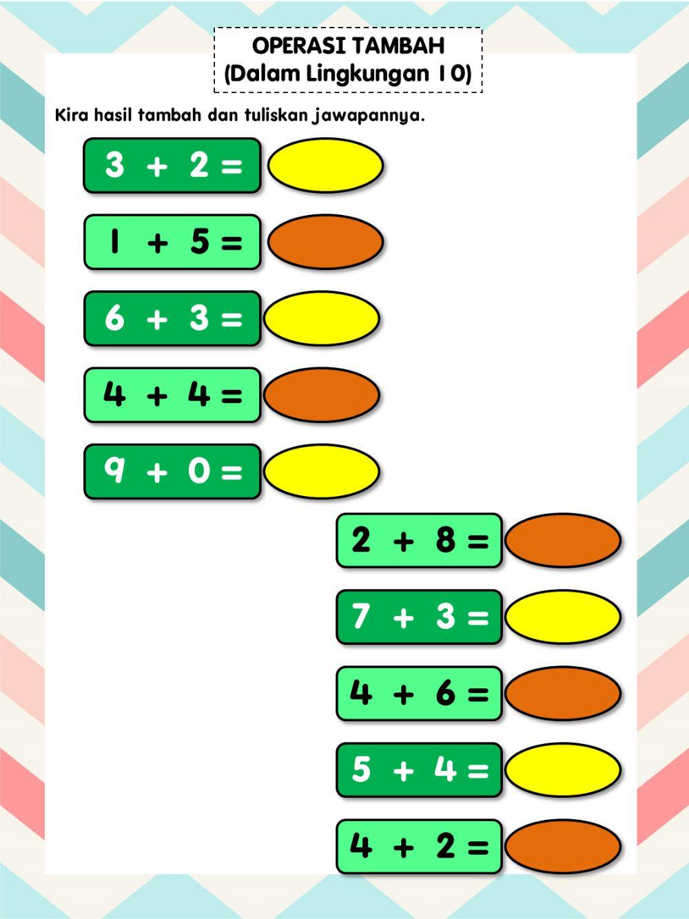 Operasi Tambah (Dalam Lingkungan 10) worksheet | Live Worksheets