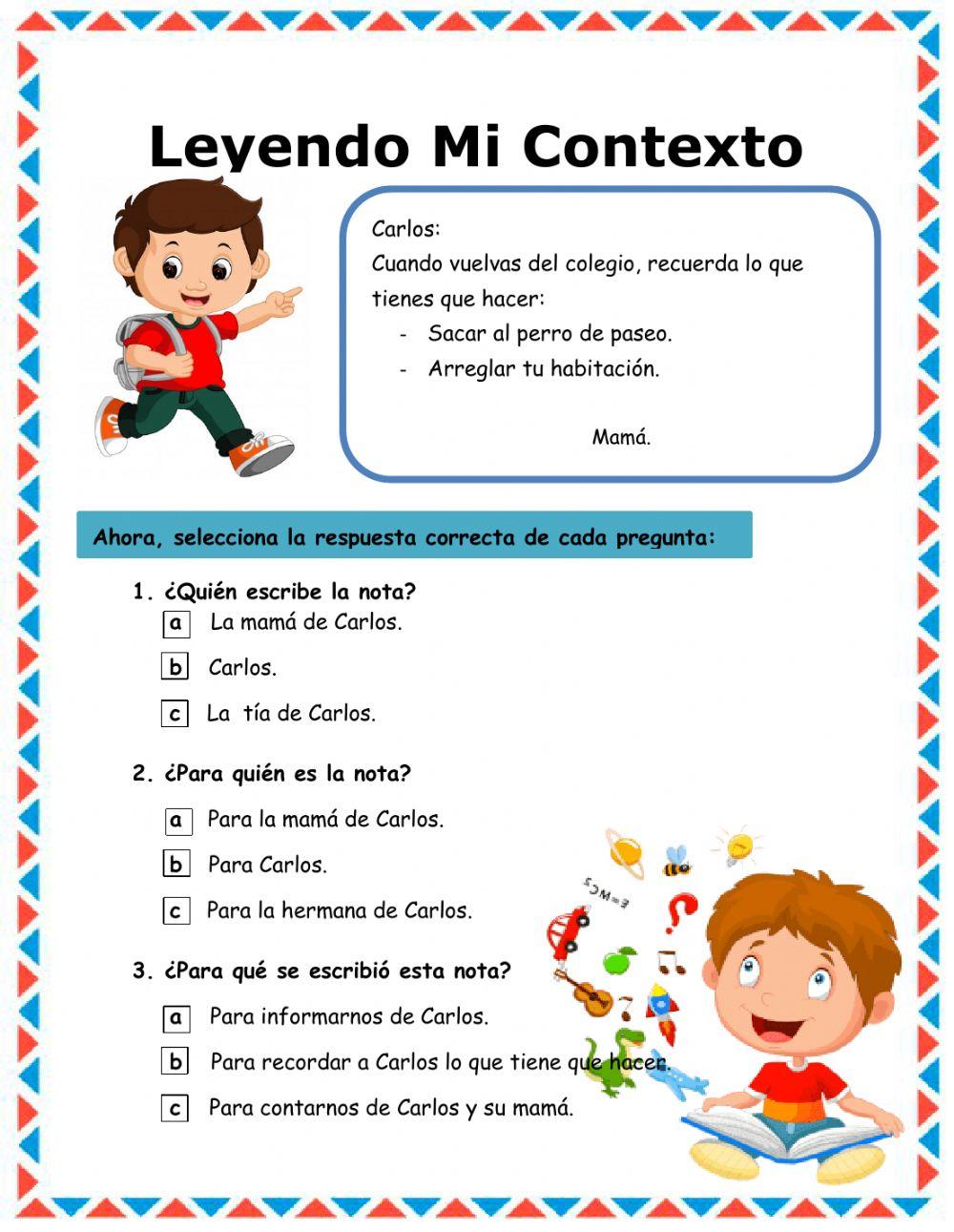 Leyendo mi contexto worksheet | Live Worksheets