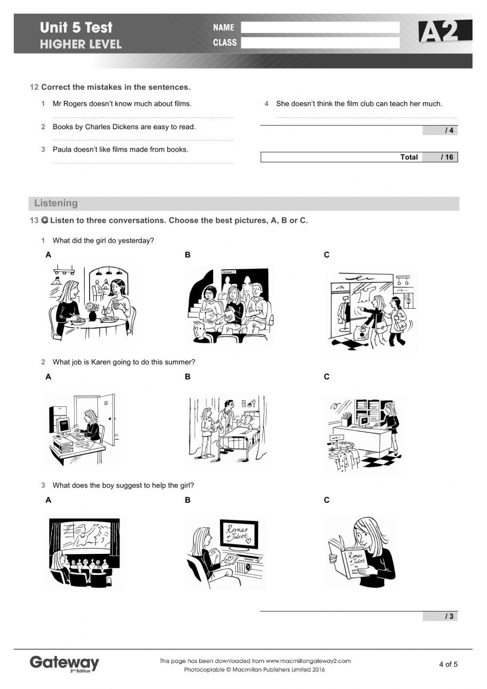A2 Unit test 5 | Free Interactive Worksheets | 6268269