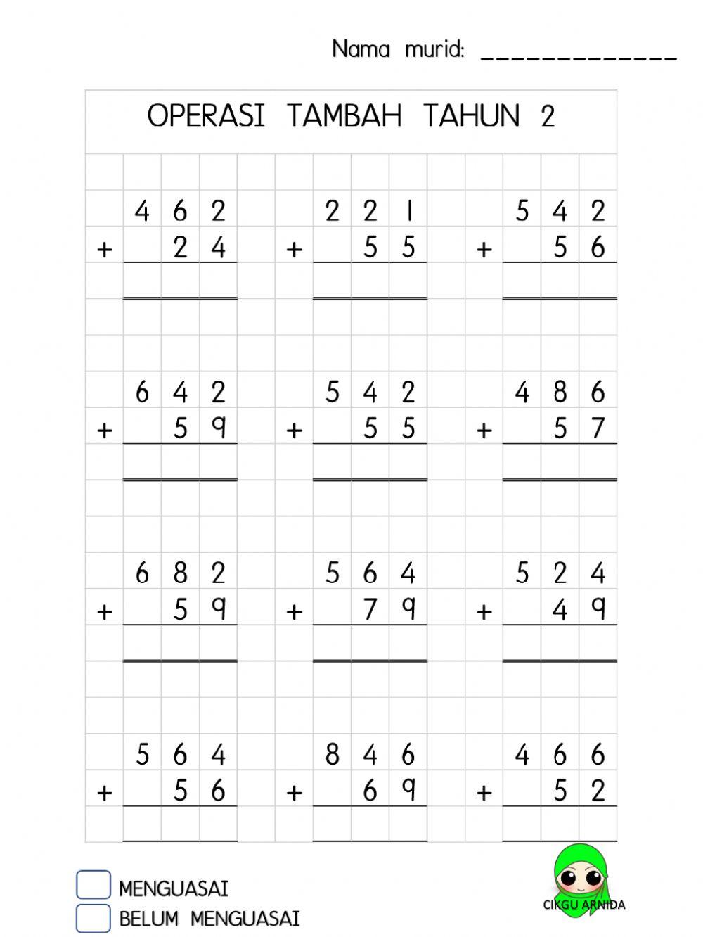 Operasi tambah interactive exercise for PEMULIHAN | Live Worksheets